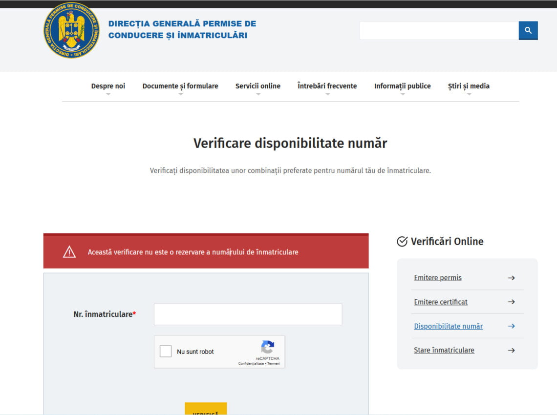 Verificare disponibilitate număr înmatriculare online